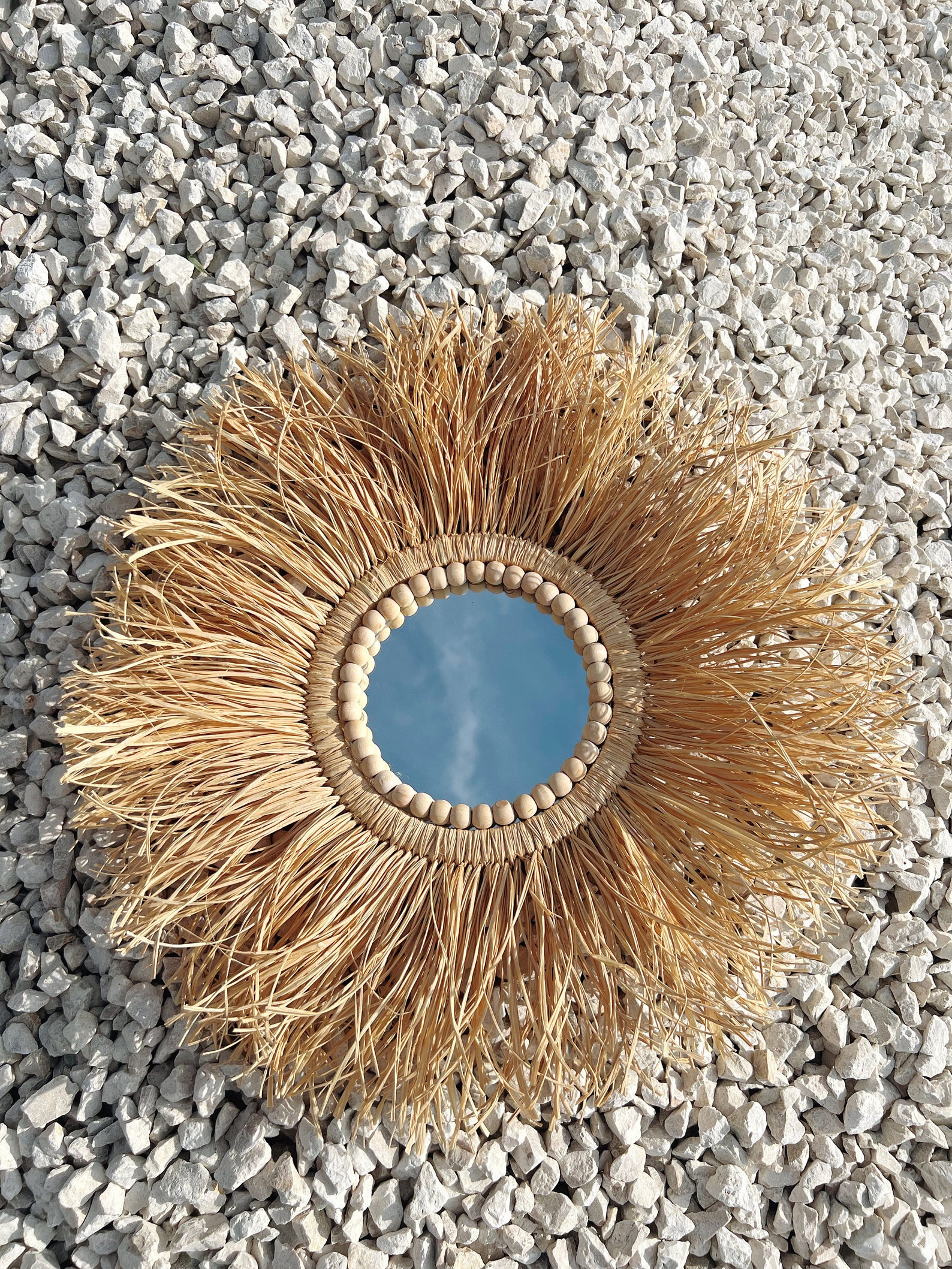 Natural Raffia Mirror, Handmade Farmhouse Decorative Mirror, Wooden Beads Mirror, Mirror Set of ...