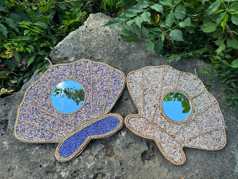 Oyster Wall Mirror Art, Made With Broken Seashells and Moss Rope ...