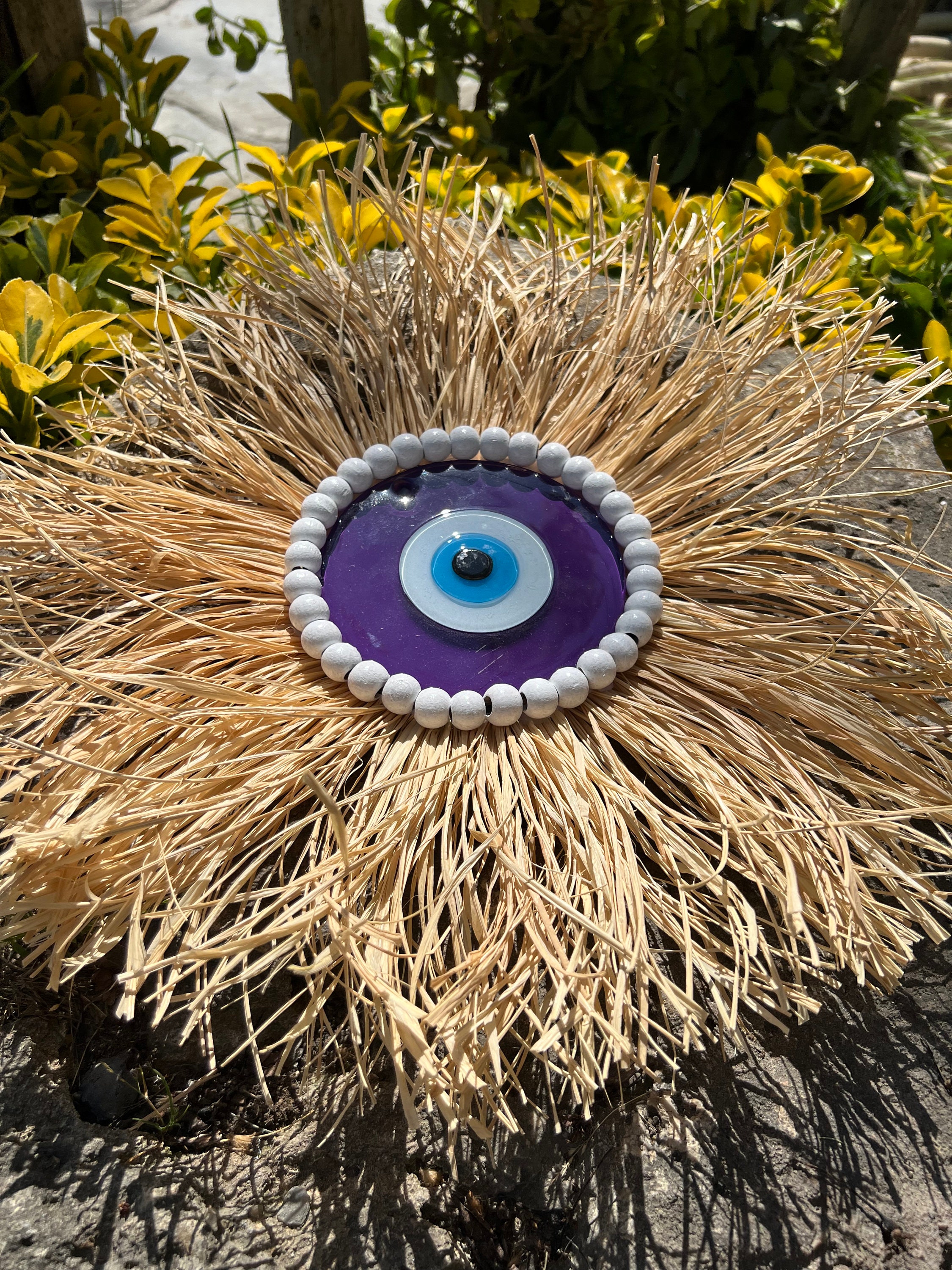 Purple Evil Eye Wall Decor I Ceramic Evil Eye Wall Art I Wooden Beads ...