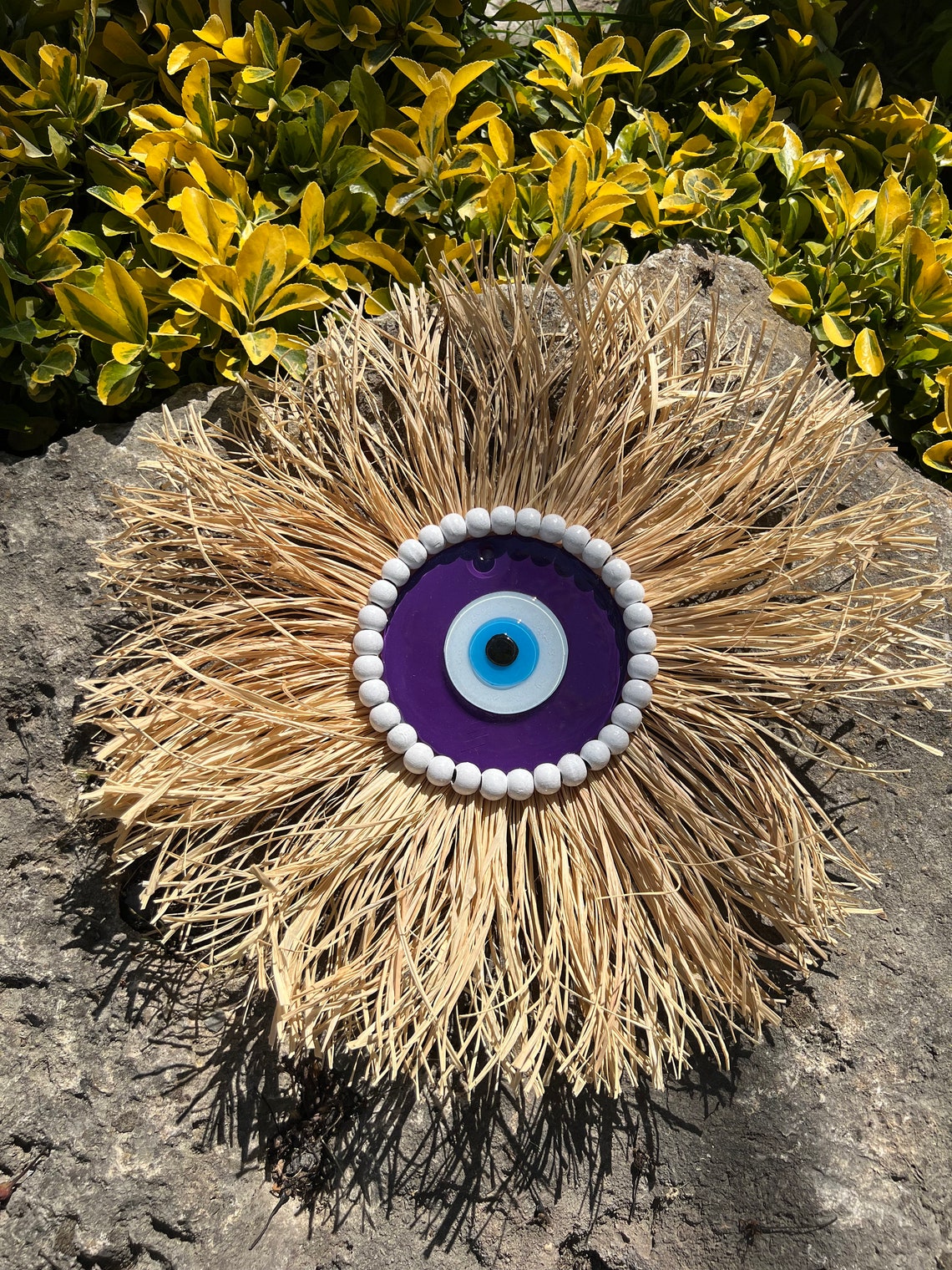 Purple Evil Eye Wall Decor I Ceramic Evil Eye Wall Art I Wooden Beads ...