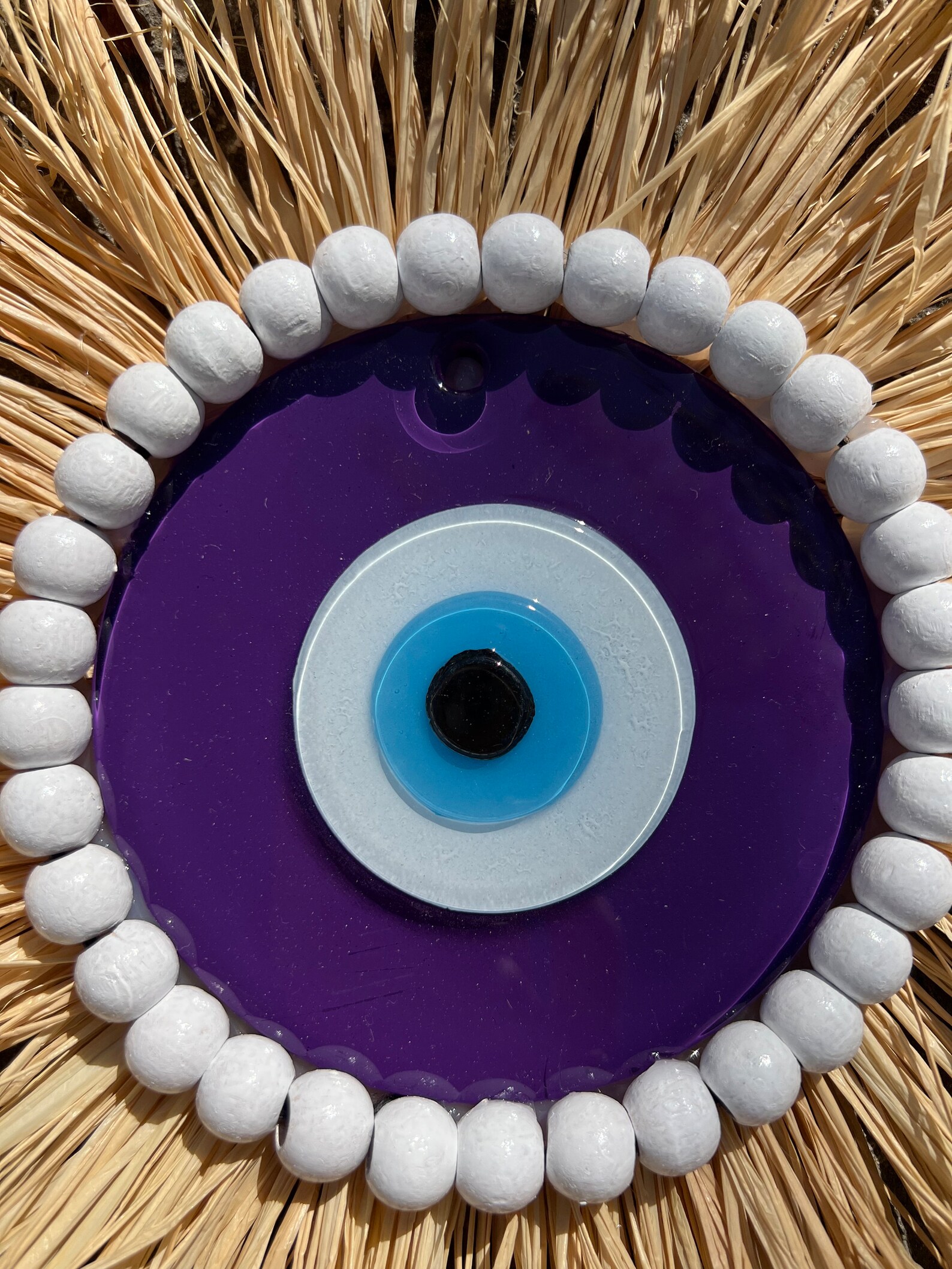 Purple Evil Eye Wall Decor I Ceramic Evil Eye Wall Art I Wooden Beads ...