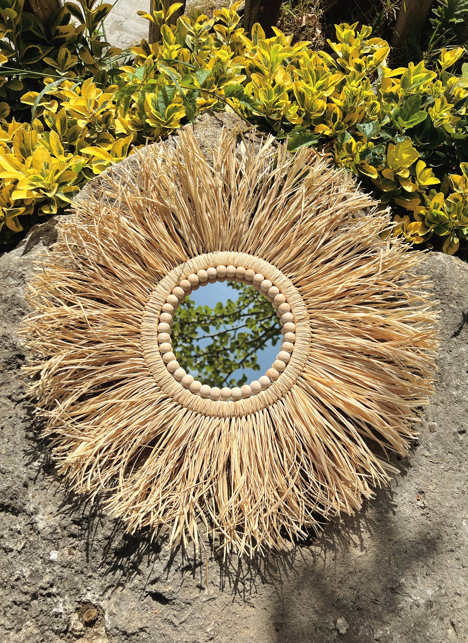 Natural Raffia Mirror, Handmade Farmhouse Decorative Mirror, Wooden ...