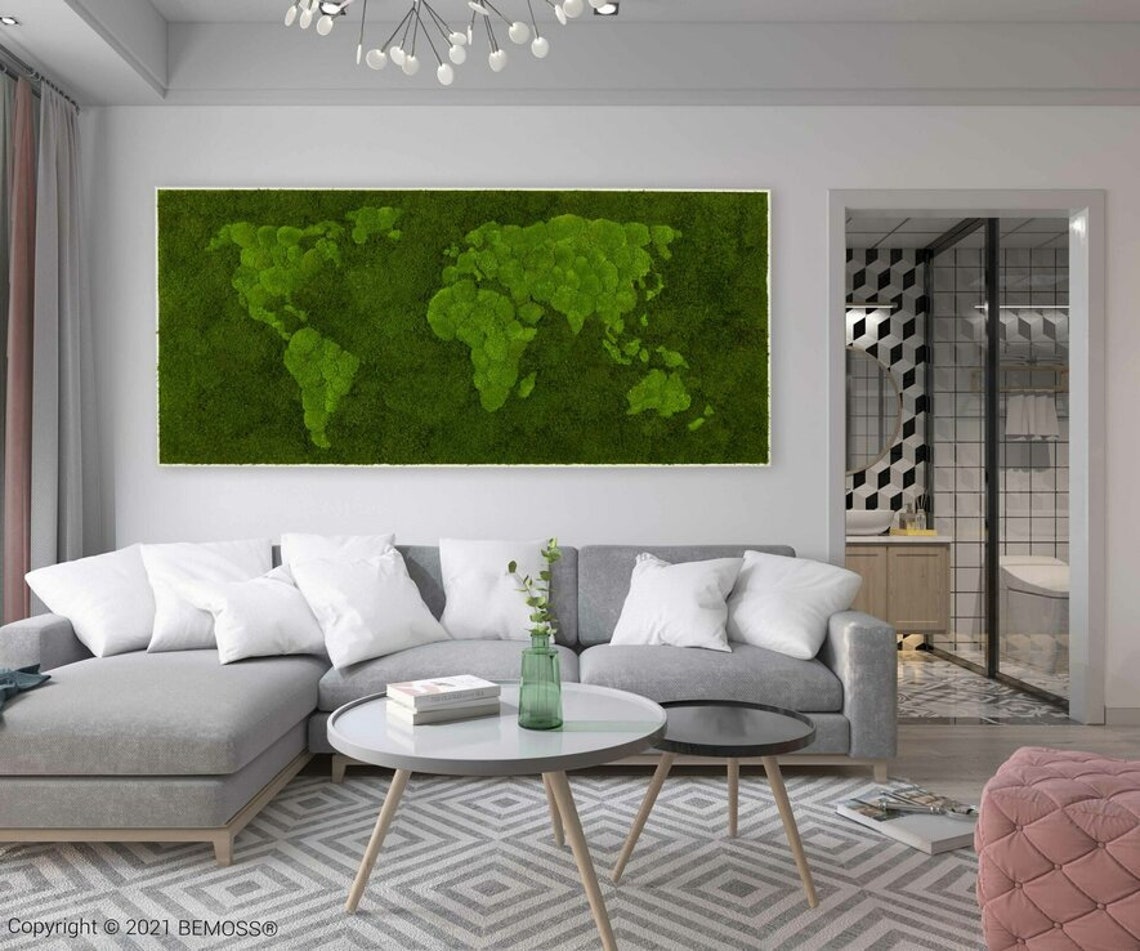 Moss Picture World Map Flatmoss&bolmoss 70x32 Inch - BEMOSS - Etsy
