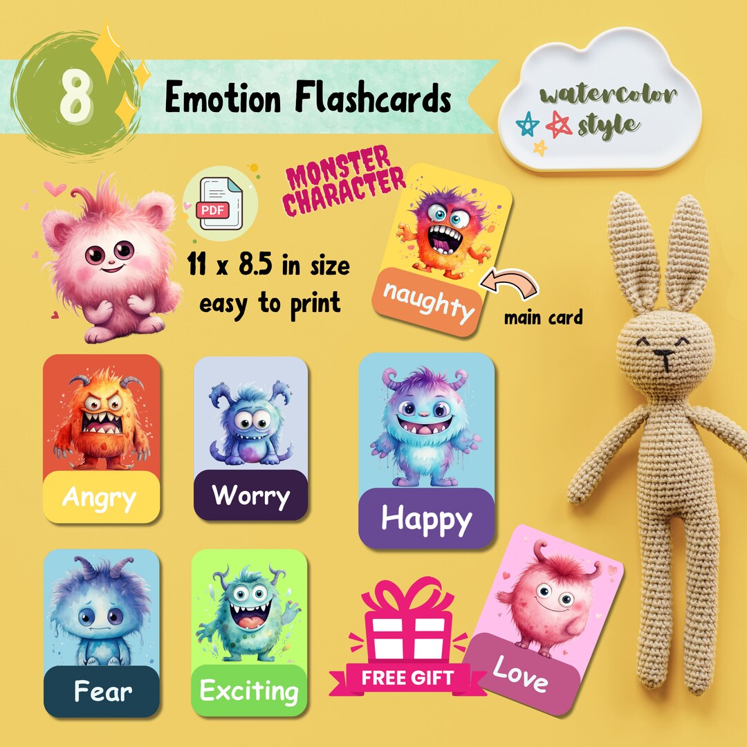 Emotions Flash Cards Emotions Monsters Digital Download - Etsy