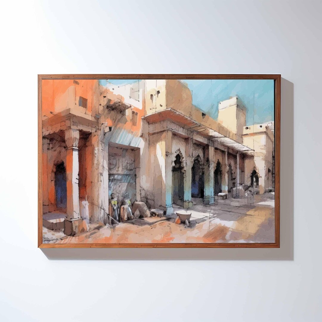Moroccan Wall Decor Oil Painting Orange Marrakech Painting ...