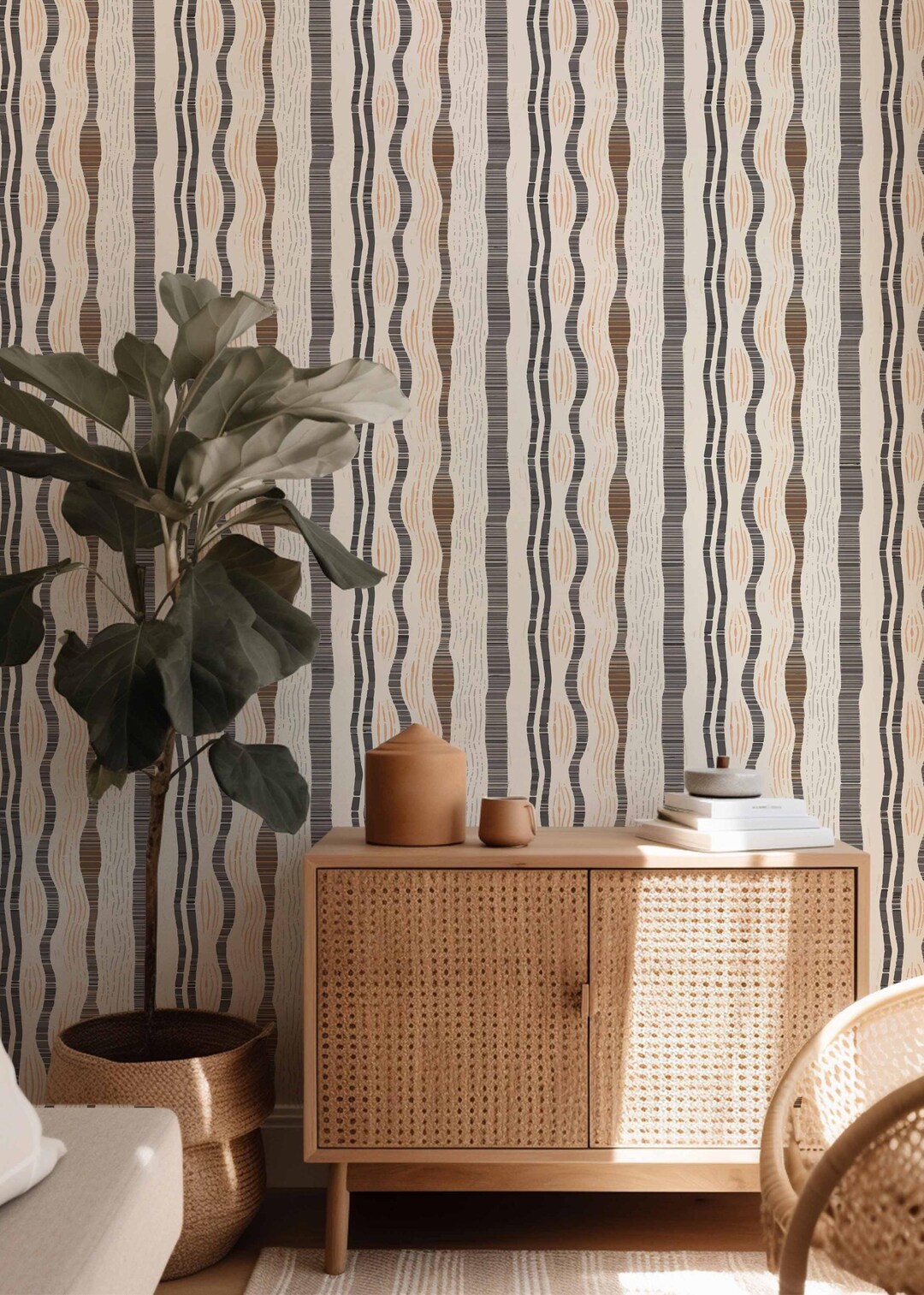 Neutral Black and White Geometric Wallpaper – Modern Minimalist Wall ...