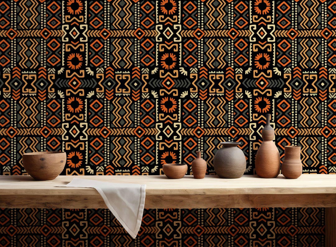 Afrocentric Inspired Peel and Stick Mural Wallpaper Ethnic Pattern ...