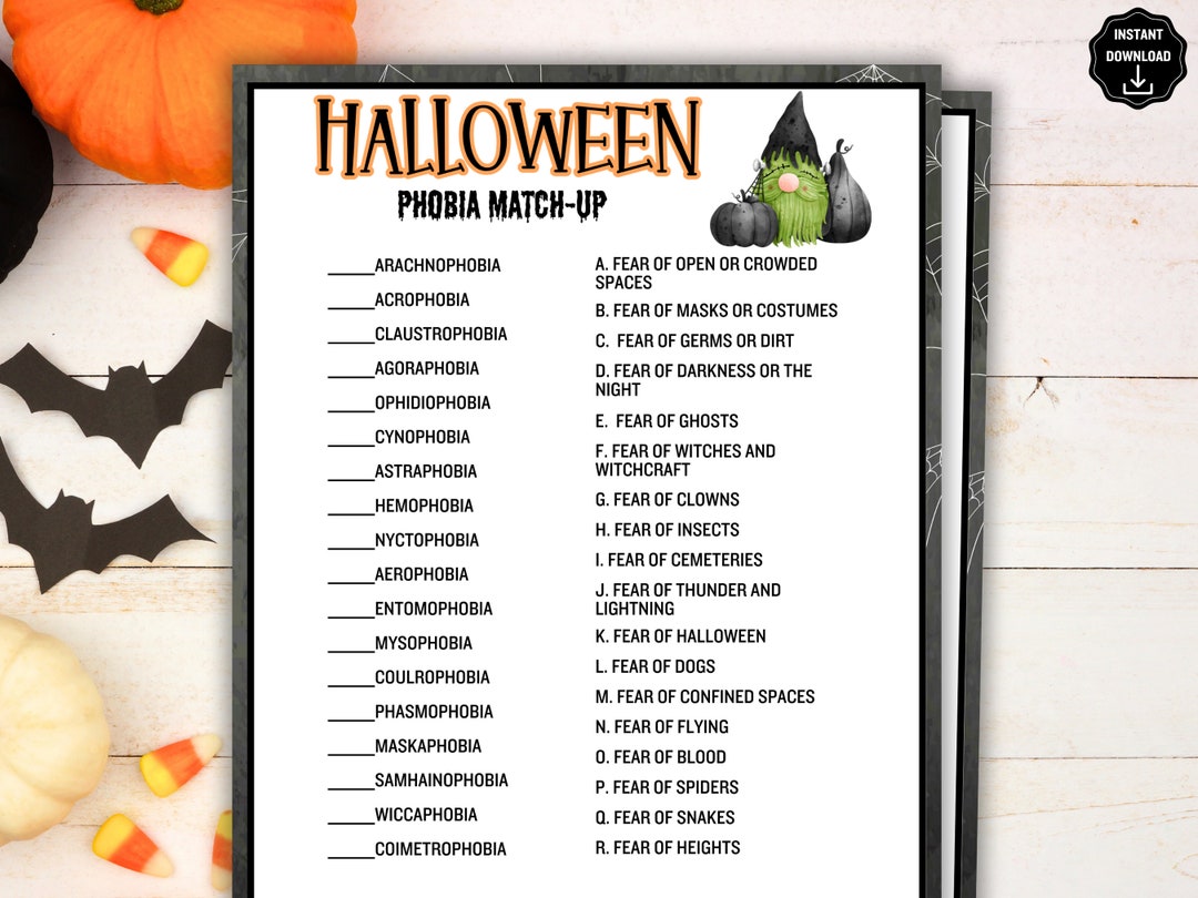 Phobia Match-up Halloween Party Games Halloween Printable - Etsy
