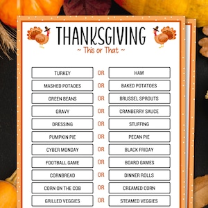 Thanksgiving This or That Game, Printable Thanksgiving Games and ...