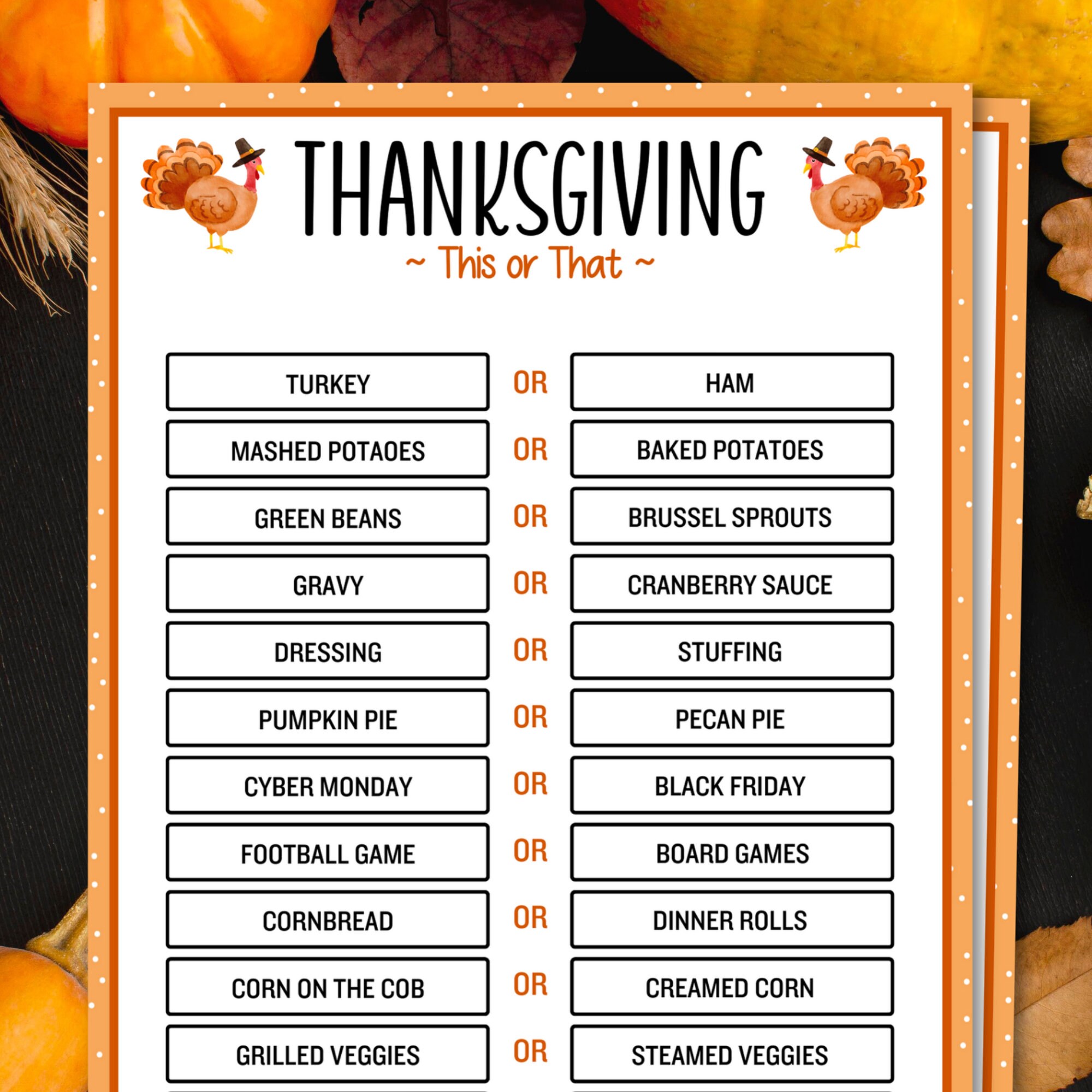 Thanksgiving This or That Game, Printable Thanksgiving Games and ...