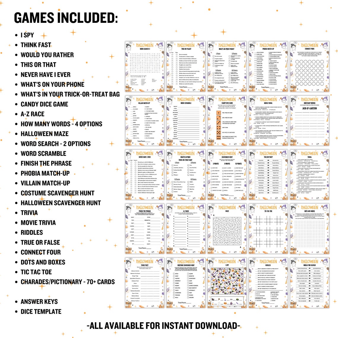 Halloween Game Bundle, Printable Halloween Games, Halloween Games ...