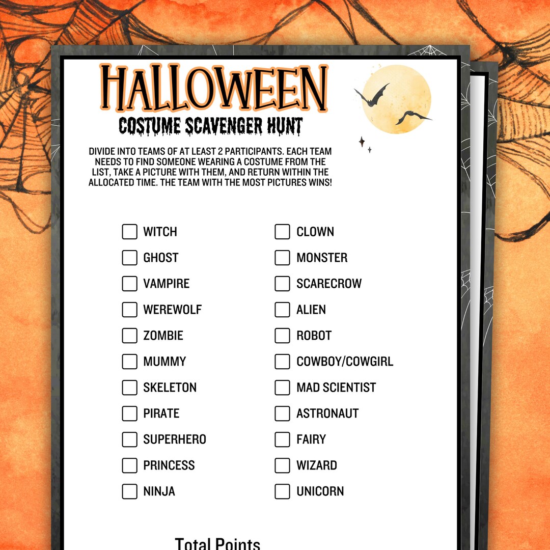 Costume Scavenger Hunt, Halloween Scavenger Hunt, Halloween Party ...