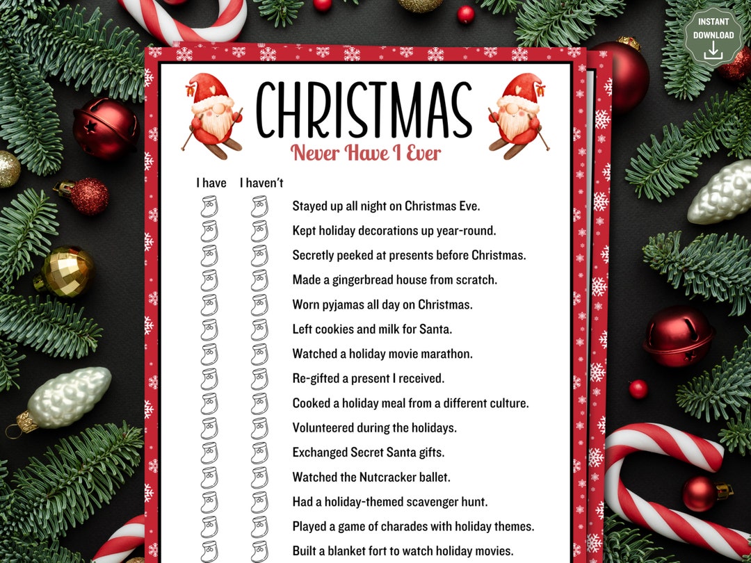 Never Have I Ever Christmas Game, Printable Christmas Games, Christmas ...
