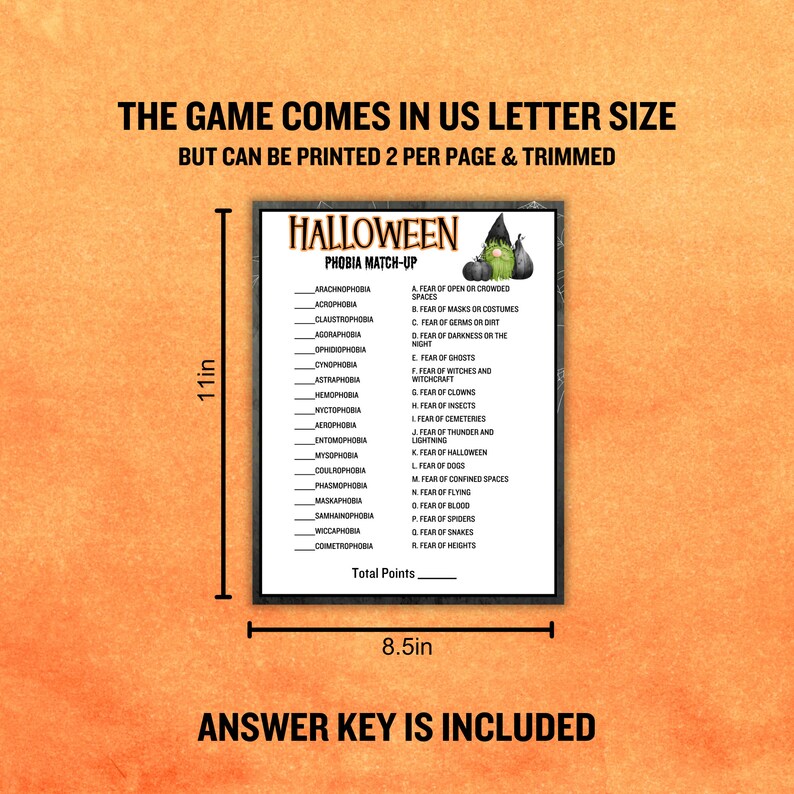Phobia Match-up, Halloween Party Games, Halloween Printable Games ...