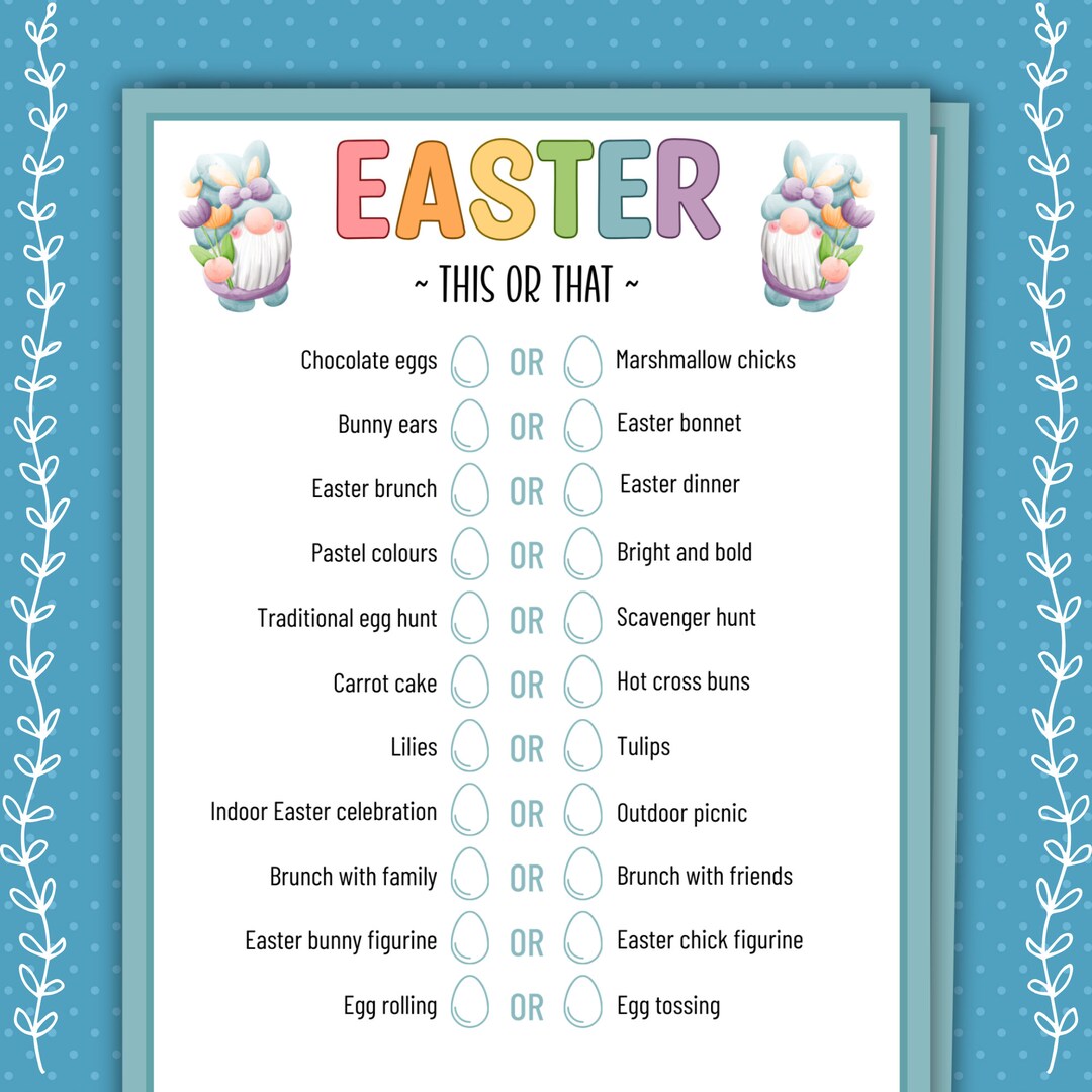 Easter This or That, Easter Printable Games, Easter Party Games, Easter ...