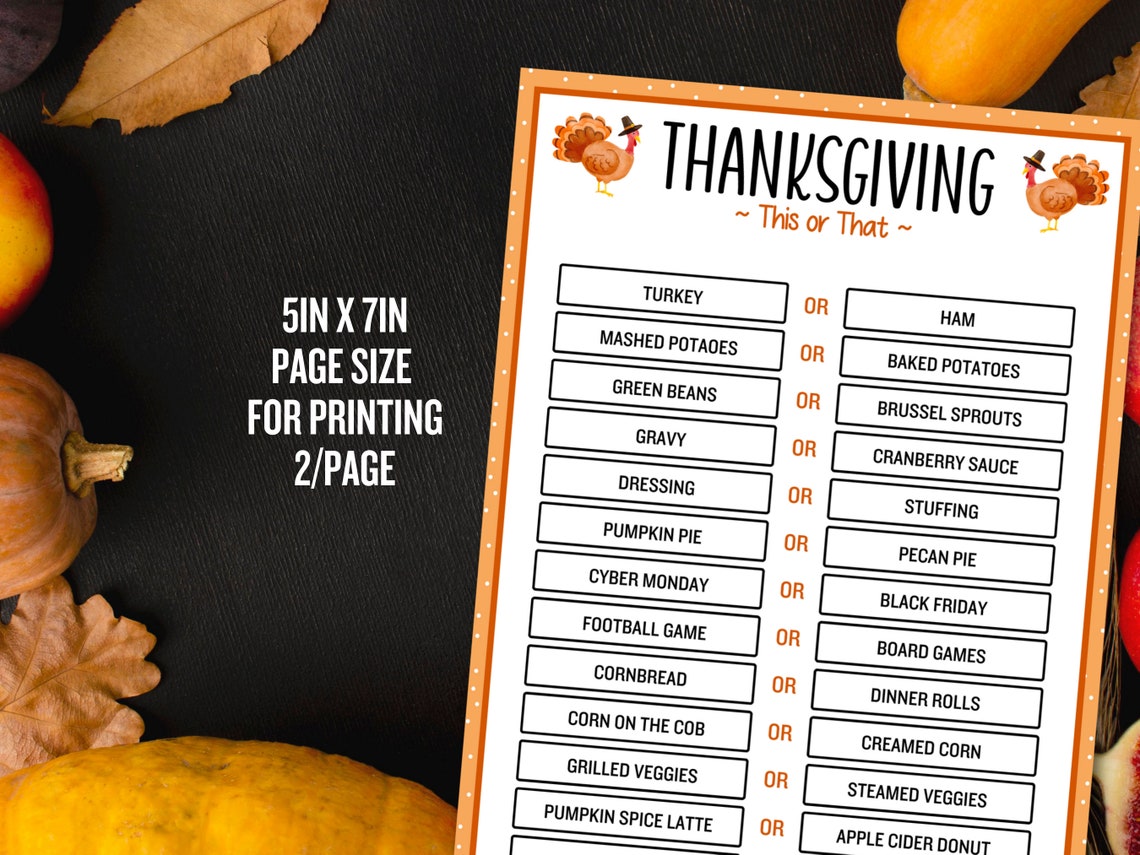 Thanksgiving This or That Game, Printable Thanksgiving Games and ...