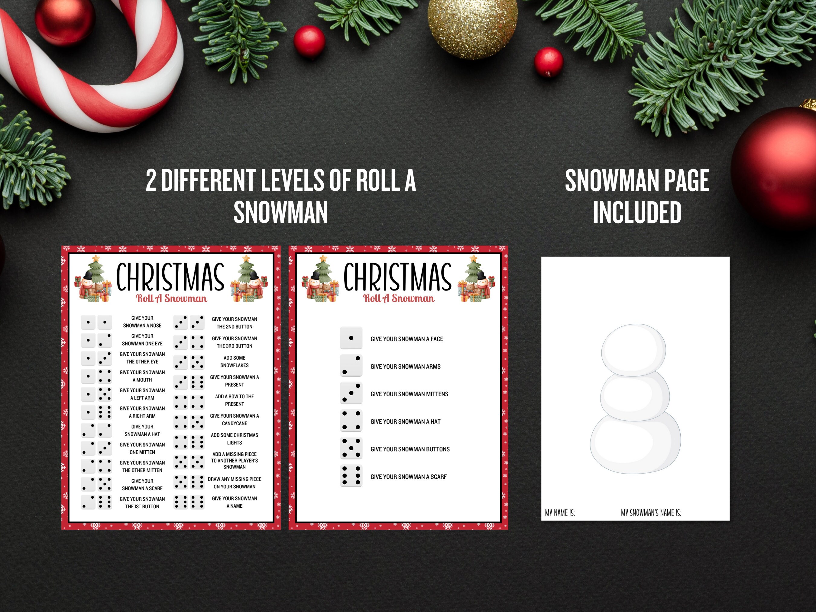 Roll A Snowman, Christmas Printable Games and Activities, Christmas ...