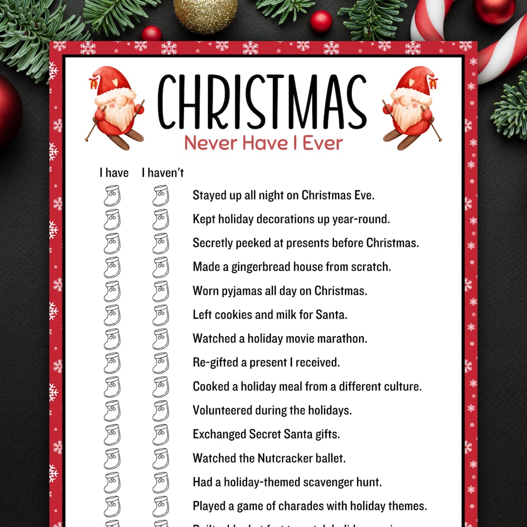Never Have I Ever Christmas Game, Printable Christmas Games, Christmas ...