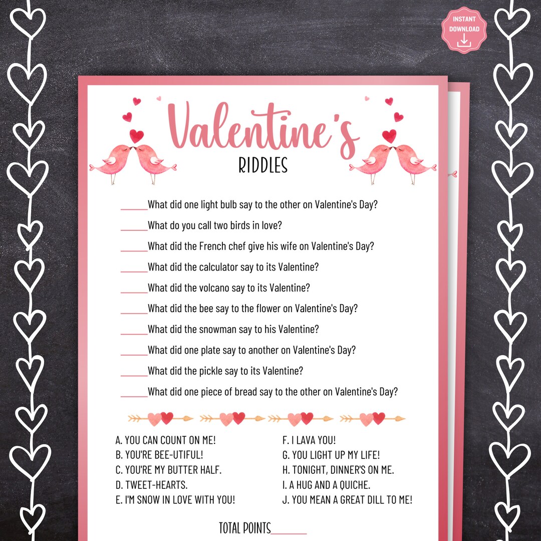 Valentine's Riddles, Valentine's Printable Games, Valentine's Day Games ...