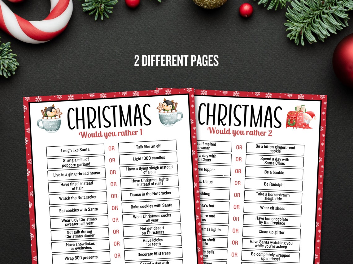 Would You Rather, Christmas Printable Game, Christmas Party Games and ...