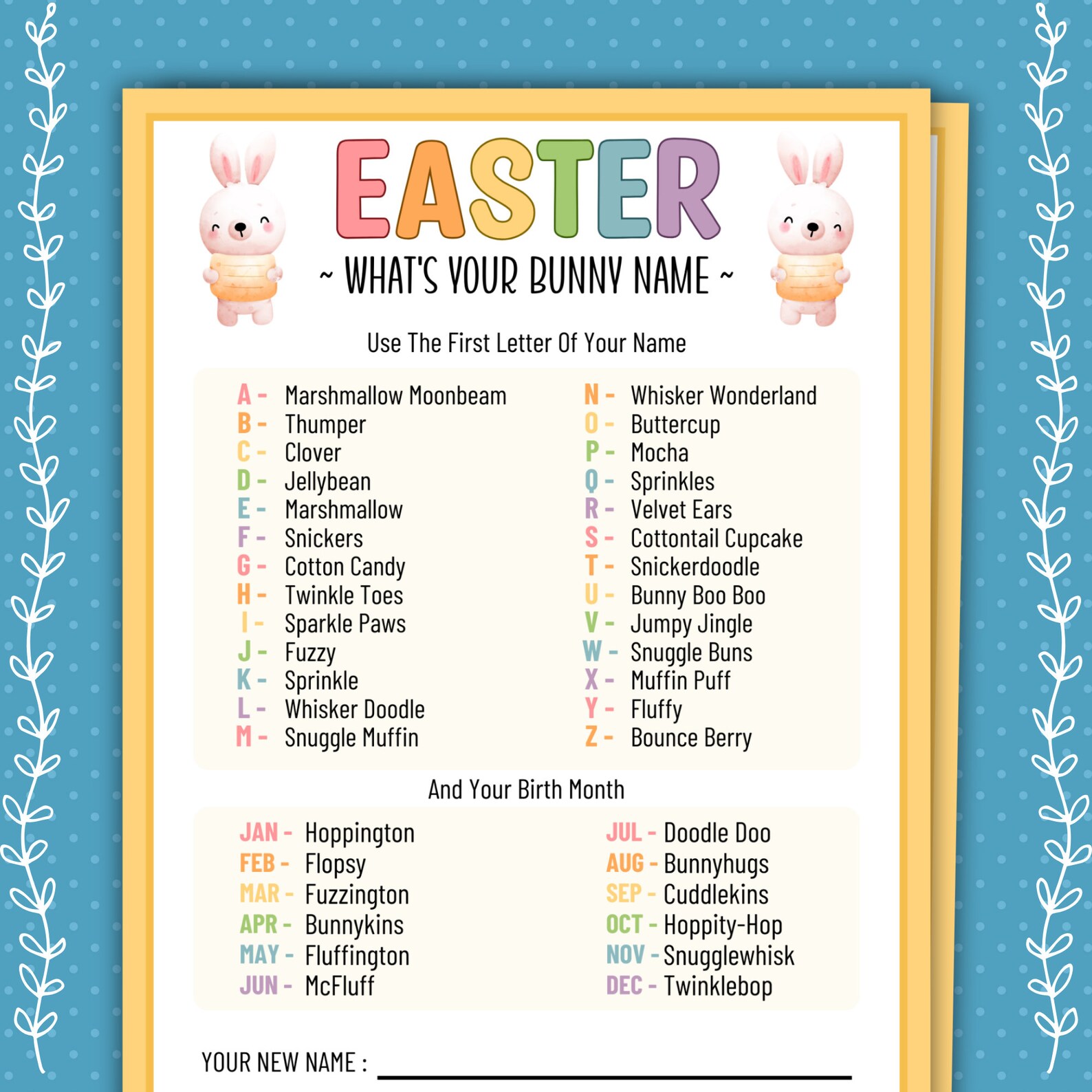What's Your Bunny Name, Easter Bunny Name Game, Easter Party Games ...