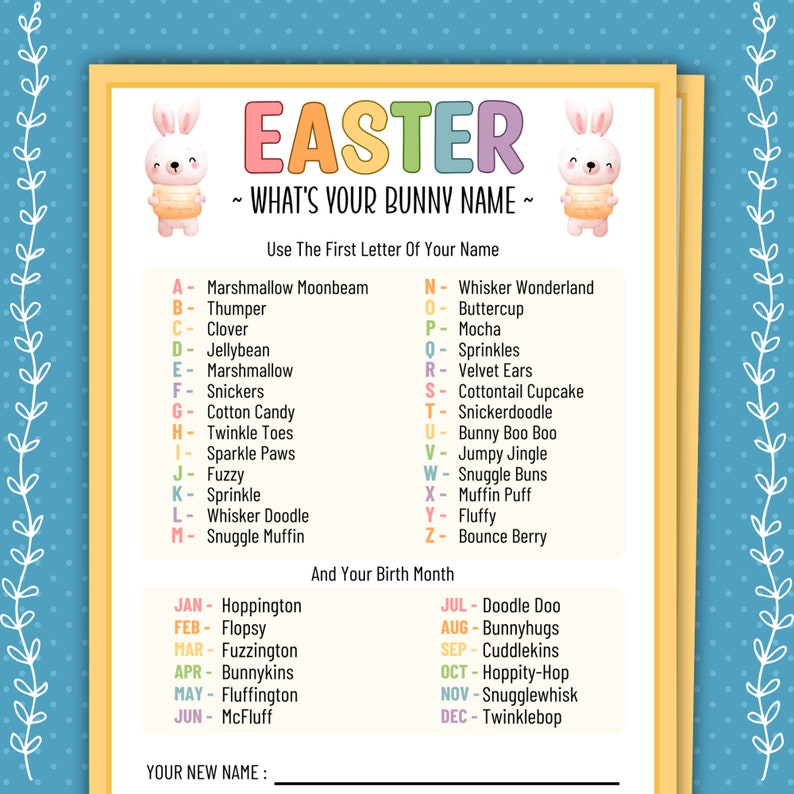 What's Your Bunny Name, Easter Bunny Name Game, Easter Party Games ...