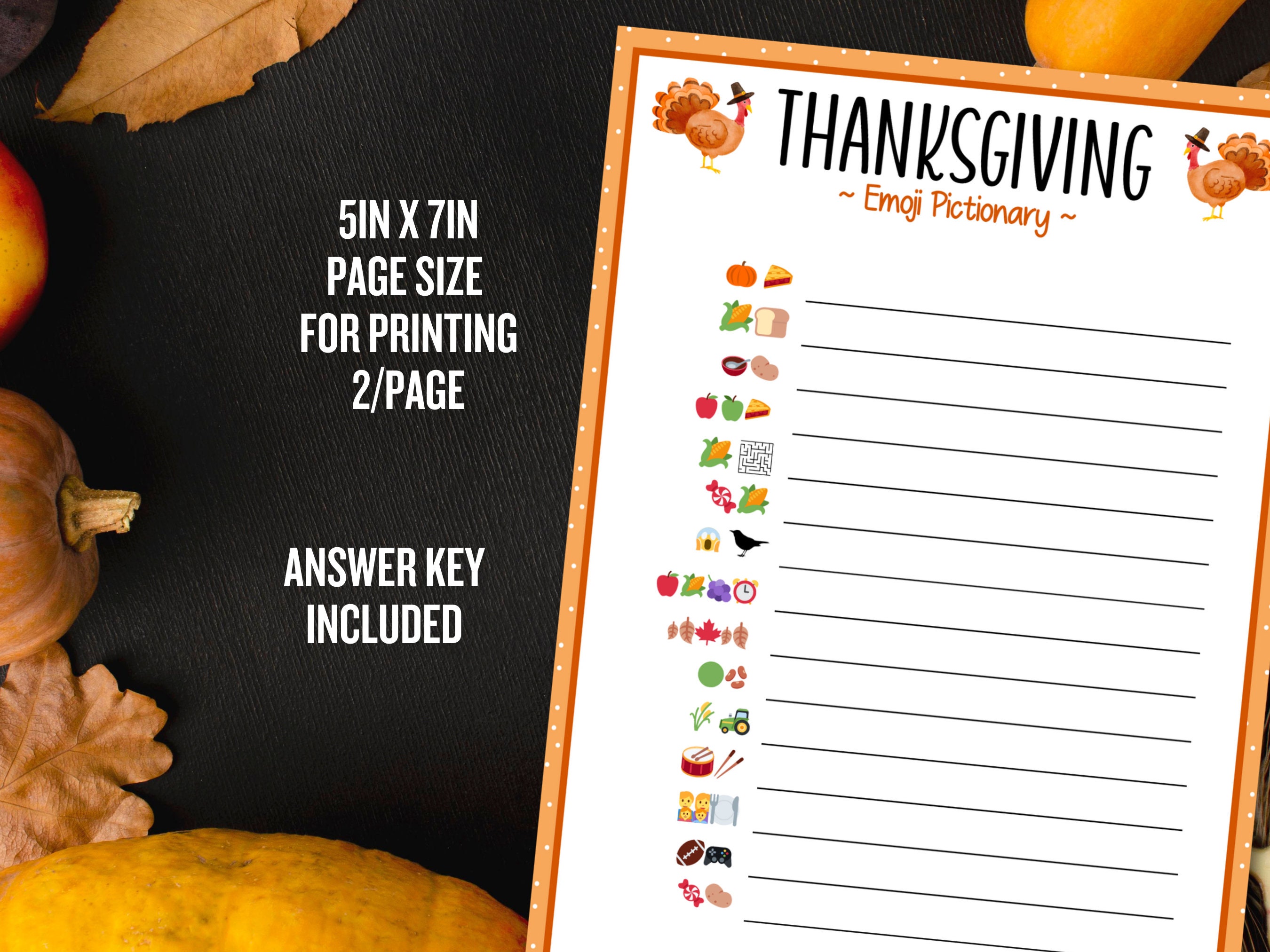 Thanksgiving Emoji Pictionary Printable Thanksgiving Games - Etsy