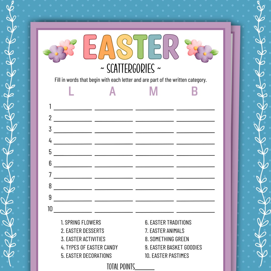 Easter Scattergories, Easter Printable Games, Easter Party Games, Easter Classroom Games, Easter ...
