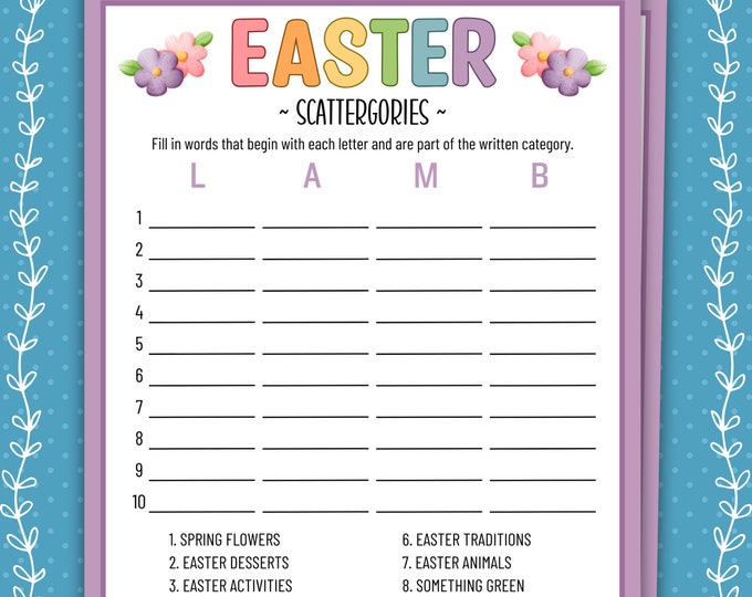 Easter Scattergories, Easter Printable Games, Easter Party Games ...