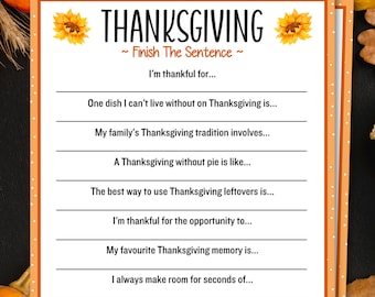 Thanksgiving Finish the Sentence, Printable Thanksgiving Games ...
