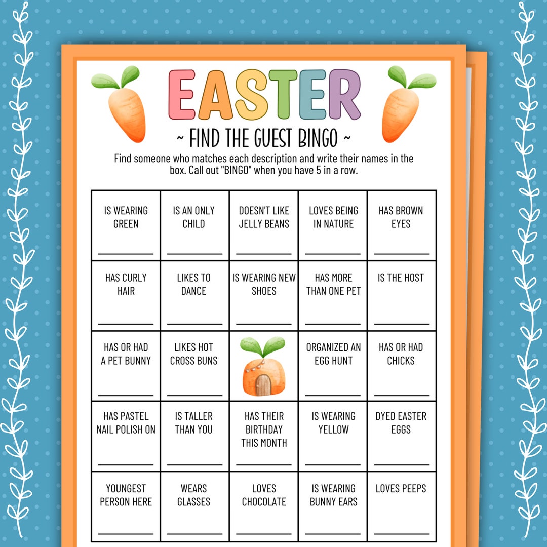 Easter Find the Guest BINGO , Easter Party Games, Easter Printable ...