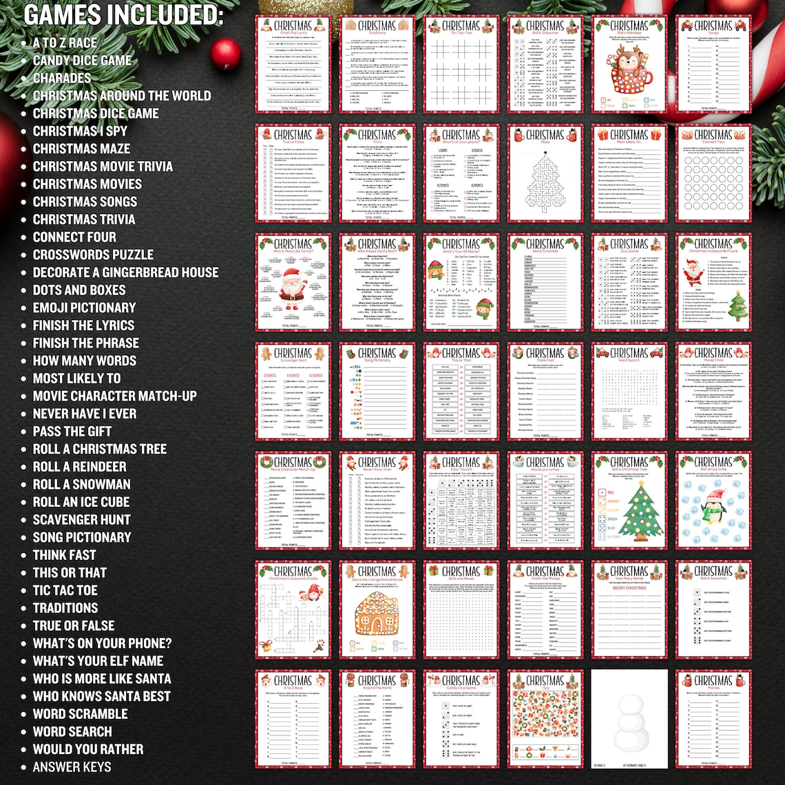 Christmas Games Printable , Christmas Bundle , Christmas Games ...