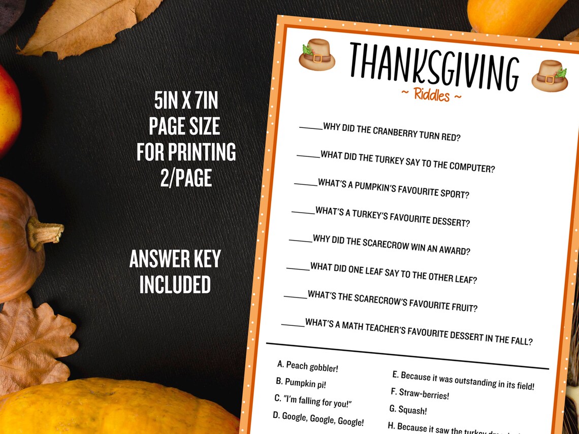 Thanksgiving Riddles, Printable Thanksgiving Party Games and Activities ...