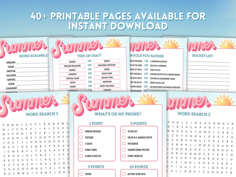 Printable Summer Games , Summer Games, Summer Games Bundle, Summer ...