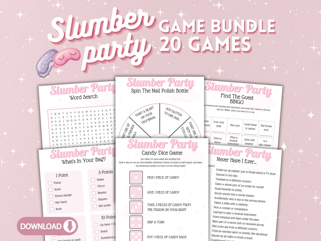 Slumber Party Games, Pajama Party , Sleepover Party, Game Bundle ...