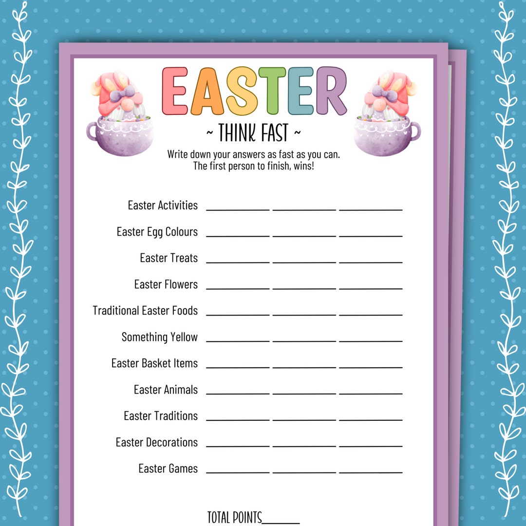 Easter Think Fast, Easter Party Games, Easter Classroom Games, Easter ...
