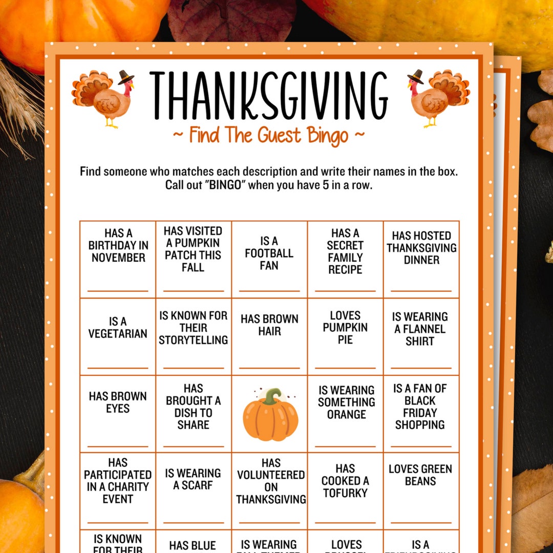 Thanksgiving Find the Guest BINGO, Thanksgiving Party Games ...