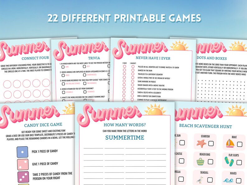 Printable Summer Games , Summer Games, Summer Games Bundle, Summer ...