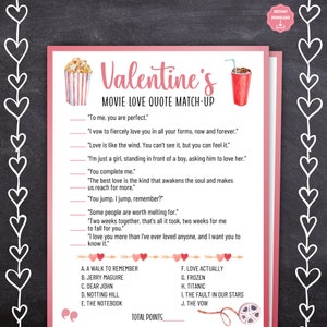 Movie Love Quote Match-up, Valentine's Party Games, Valentine's Day ...
