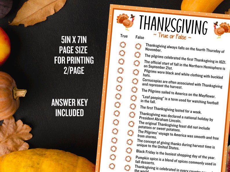 Thanksgiving True or False, Printable Thanksgiving Games and Activities ...