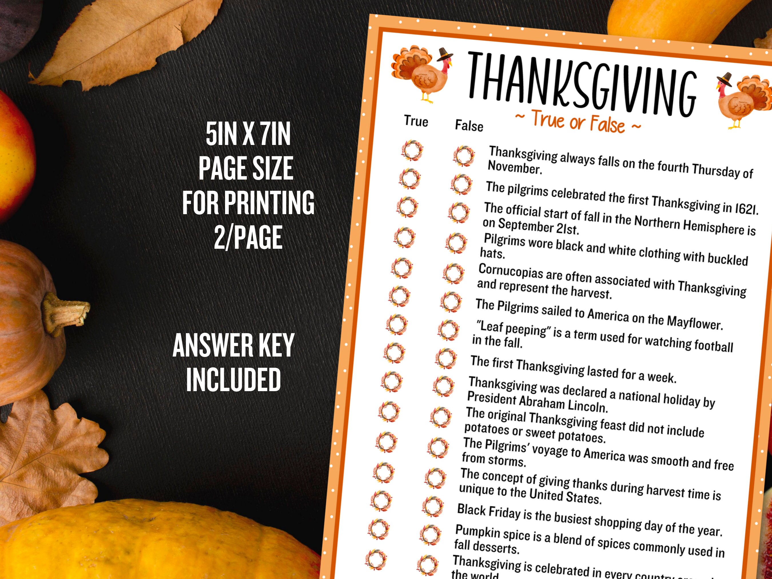 Thanksgiving True or False, Printable Thanksgiving Games and Activities ...