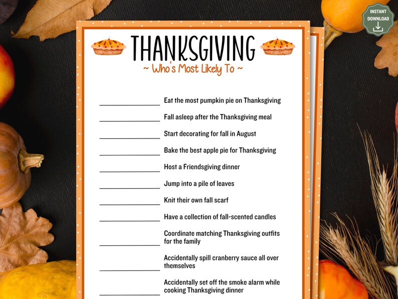 Thanksgiving Most Likely To Thanksgiving Games Printable - Etsy