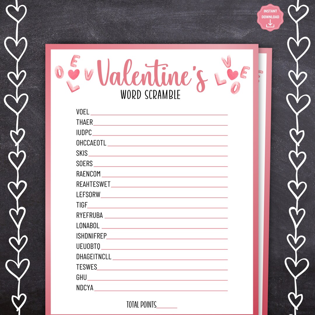 Valentine's Word Scramble, Valentine's Party Games, Valentine's Day ...