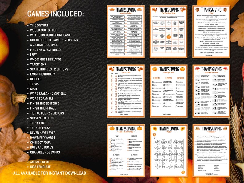 Thanksgiving Games , Thanksgiving Game Bundle , Thanksgiving Games ...