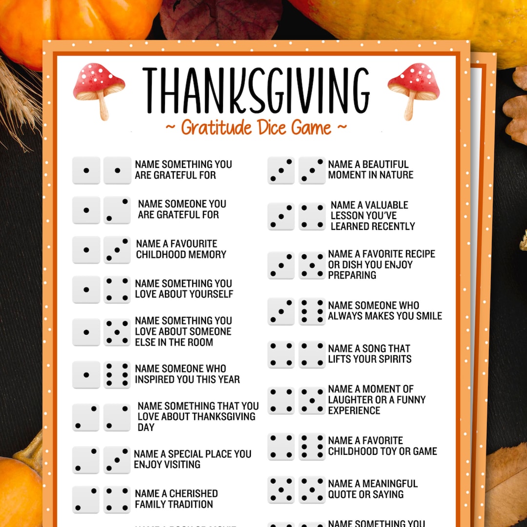 Thanksgiving Gratitude Dice Game, Printable Thanksgiving Games ...