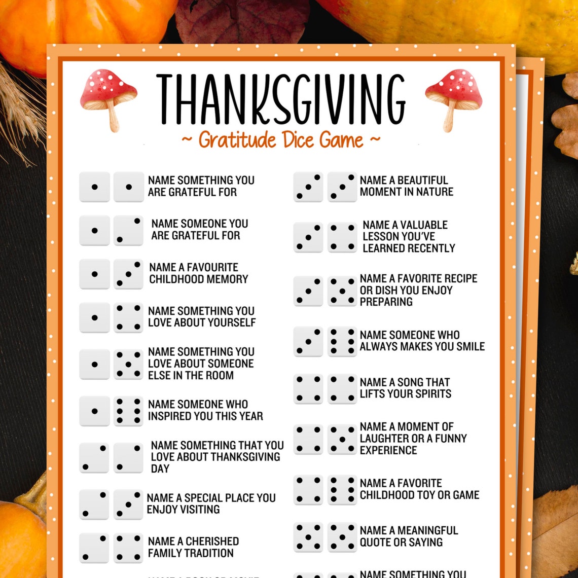 Thanksgiving Gratitude Dice Game, Printable Thanksgiving Games ...