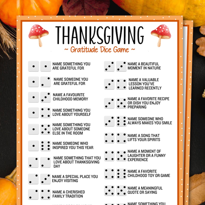 Thanksgiving Gratitude Dice Game, Printable Thanksgiving Games ...