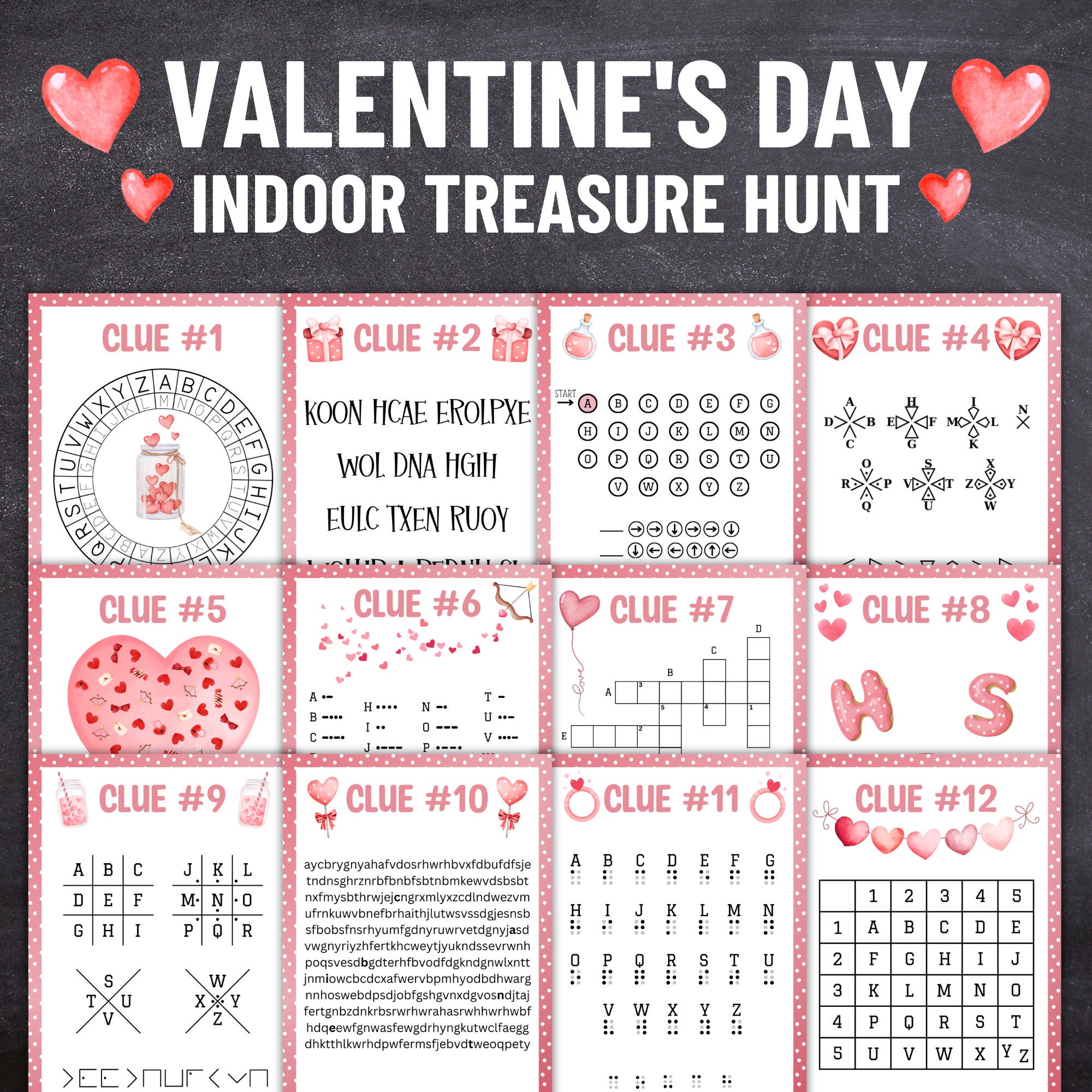 Valentine's Day Treasure Hunt, Valentines Scavenger Hunt, Treasure Hunt ...