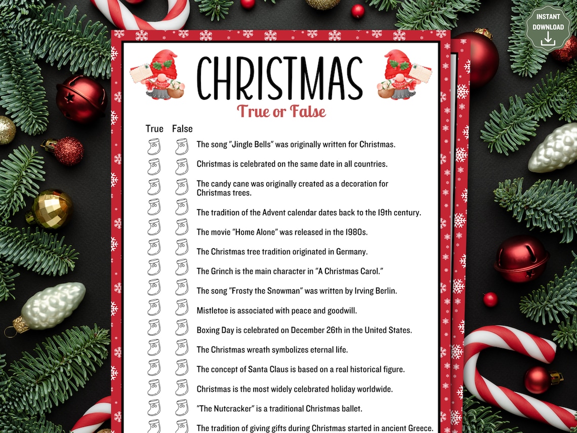 Christmas True or False, Christmas Printable Games, Christmas Party ...