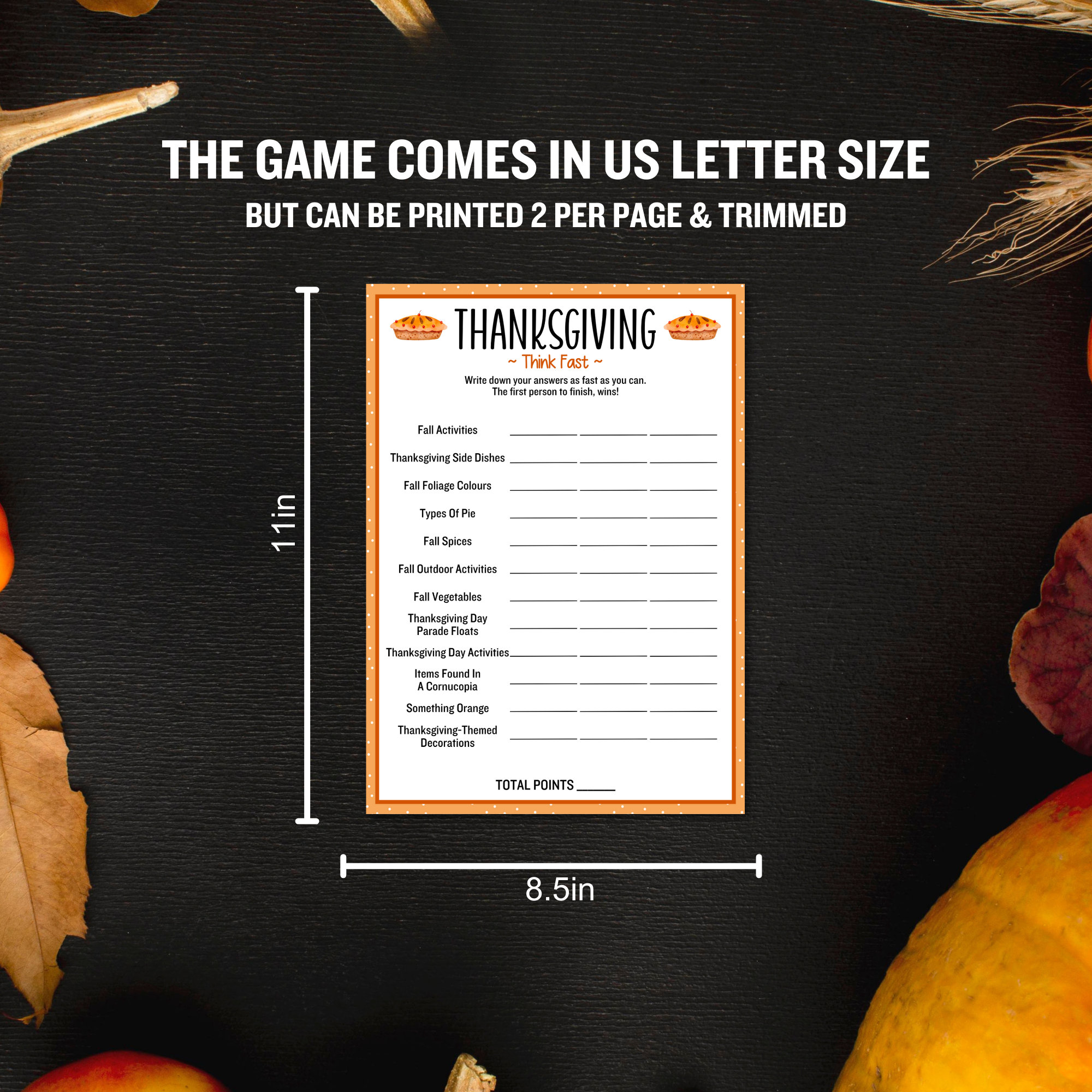 Thanksgiving Think Fast, Printable Thanksgiving Games, Printable ...